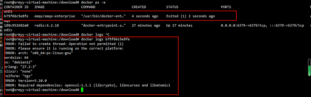 docker离线部署 emqx-enterprise-5.10.0-docker-amd64.tar.gz时运行报错 - 错误报告 - EMQ 问答社区