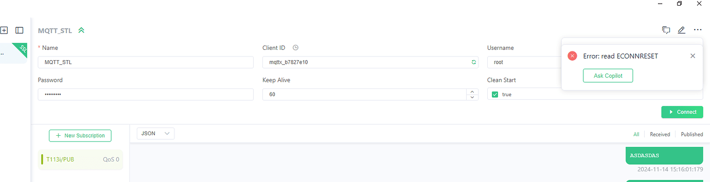 客户端MQTTX连接服务器失败，报Error: read ECONNRESET - 错误报告 - EMQ 问答社区